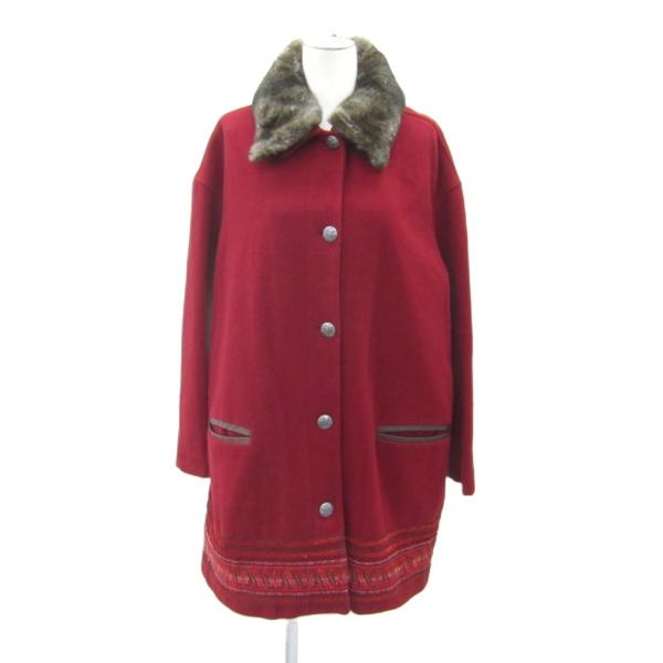 クリッツィア KRIZIA JEANS ステンカラーコート ロング丈 ウール 42 XL 赤 レッド 刺繍 ファー /SY46 ■GY61 レディース【ブランド】クリッツィア KRIZIA【表記サイズ】42（日本サイズXL相当）【実寸サイズ...