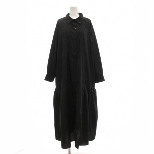 未使用品 ローイーバイコーナーズ Lowy by Corners タグ付き シャツワンピース L 黒 ブラック ロング ギャザー K24087 /AE ■GY53【表記サイズ】L【実寸サイズ】肩幅：52cm　身幅：68cm　袖丈：51cm　...