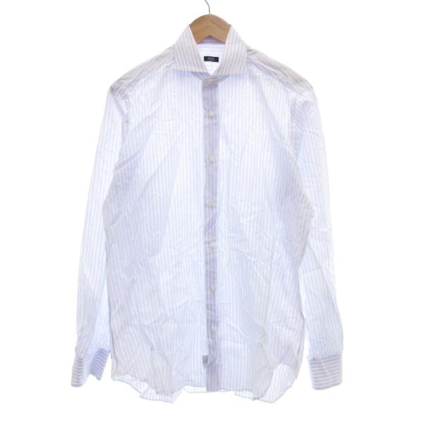 バルバ BARBA 長袖 シャツ 41 白 ホワイト 青 ブルー ストライプ柄 1U66250130L /UO ■GY53 メンズ【ブランド】バルバ BARBA【表記サイズ】41【実寸サイズ】肩幅：45cm　身幅：57cm　袖丈：66cm　...