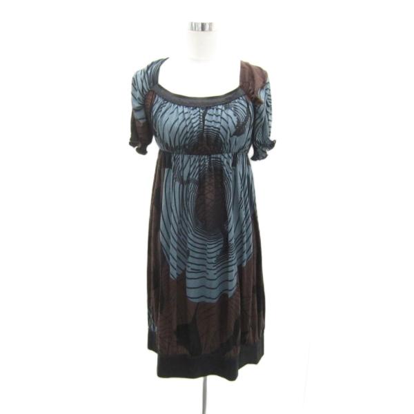 フィロソフィーディアルベルタフェレッティ ワンピース ミモレ丈 半袖 36 S ブラウン 茶 青 ブルー 総柄 /SY45 ■GY61 レディース【ブランド】フィロソフィーディアルベルタフェレッティ PHILOSOPHY di ALBERT...