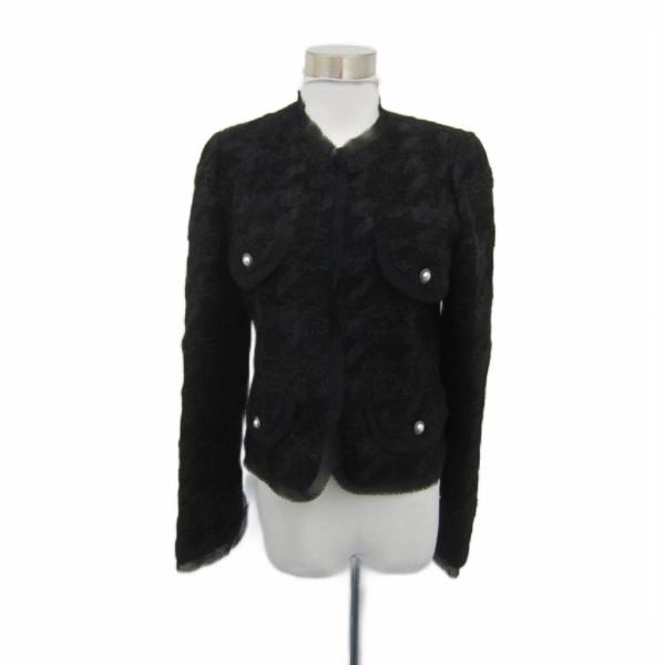 アンタイトル UNTITLED ノーカラージャケット ミドル丈 ツイード 千鳥格子柄 2 M 黒 ブラック /SY46 ■GY61 レディース【ブランド】アンタイトル UNTITLED【表記サイズ】2（日本サイズM相当）【実寸サイズ】肩幅：...