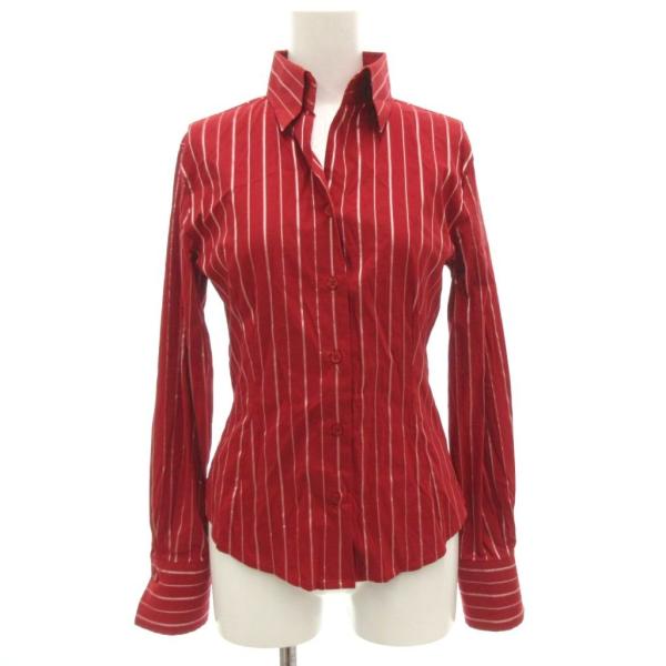 ナラカミーチェ NARA CAMICIE スキッパーシャツ 0 長袖 赤 レッド 白 ホワイト ストライプ柄 11-12-01-041 /GV ■GY58 レディース【ブランド】ナラカミーチェ NARA CAMICIE【表記サイズ】0【実寸...