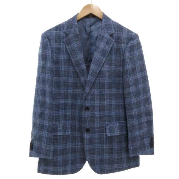 サヴィルロウ Savile Row テーラードジャケット シルク混 リネン混 AB5 青 ブルー チェック柄 H16S1020 /GV ■GY58 メンズ【表記サイズ】AB5【実寸サイズ】肩幅：45cm　身幅：52cm　袖丈：57cm　着丈...