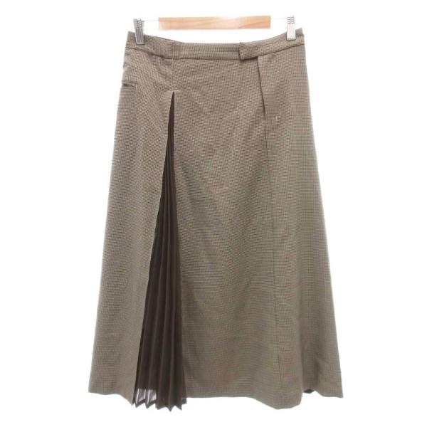 Fines 美品 スカート ロング丈 38 茶 ブラウンチェック柄 プリーツ /NL ■GY58 レディース【表記サイズ】38【実寸サイズ】ウエスト：72cm　ヒップ：86cm　スカート丈：77cm　　【素材】表地 ポリエステル レーヨン ...