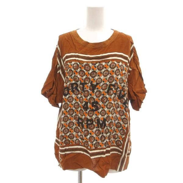 フォーティーファイブアールピーエム  45R 45rpm Tシャツ 半袖 0 ブラウン 茶 総柄 ロゴプリント 504 7533 /UO ■GY58 レディース【ブランド】フォーティーファイブアールピーエム  45R 45rpm【表記サイズ...