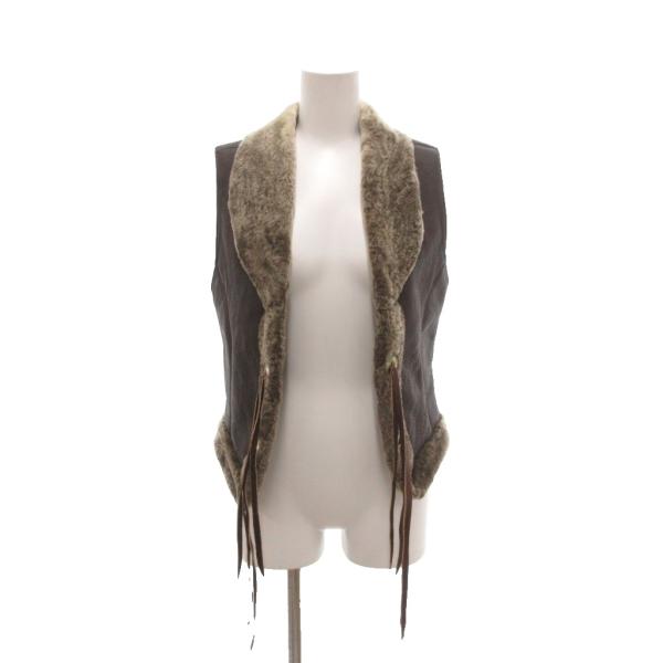 D.E.OSKAR 美品 ベスト M 茶 ブラウン ノースリーブ ファー襟 フリンジ /NL レディース【表記サイズ】M【実寸サイズ】身幅：42cm　着丈：48cm　　【素材】品質表示タグ無し【色】茶 ブラウン 【状態】使用感が少なく、かな...
