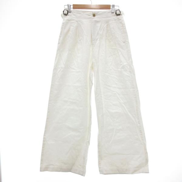 スカディ Squady ワイドパンツ 2 白 ホワイト 無地 ツータック /YJ ■GY61 レディース【表記サイズ】2【実寸サイズ】ウエスト：66cm　もも幅：36cm　裾幅：30cm　股上：34cm　股下：67cm　　【素材】綿【色】白...