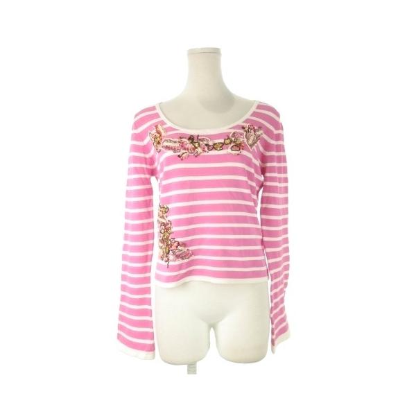 カーラ カリーニ CARLA CARINI ニット 38 ピンク ストライプ柄 長袖 装飾付き /CK29 ■GY58 レディース【表記サイズ】38【実寸サイズ】肩幅：35.5cm　身幅：42cm　袖丈：57.5cm　着丈：46cm　　【素...