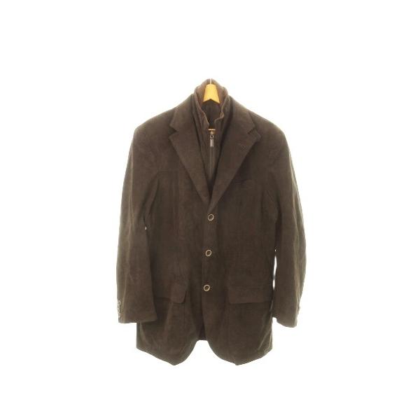 SISSY BY KANSAI YAMAMOTO スエードジャケット L 茶 ブラウン 無地 レイヤードカラー 長袖 /MN3 ■GY60 メンズ【表記サイズ】L【実寸サイズ】肩幅：46cm　身幅：51cm　袖丈：57.5cm　着丈：77c...