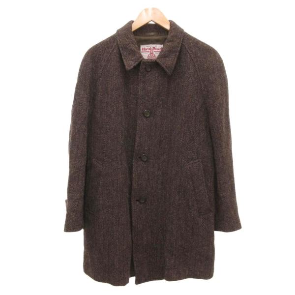 ハリスツイード Harris Tweed ステンカラーコート ツイード ヘリンボーン ロング S 茶 ブラウン /JS ■GY60 メンズ【ブランド】ハリスツイード Harris Tweed【表記サイズ】S【実寸サイズ】身幅：65cm　着丈...
