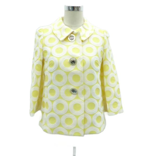 ピエールカルダン Pierre Cardin ステンカラージャケット 38  M 黄色 イエロー オフホワイト 総柄 七分袖 /HO31 ■GY58 レディース【ブランド】ピエールカルダン Pierre Cardin【表記サイズ】38 (日...