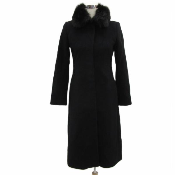 アンケート en quete ステンカラーコート アンゴラ カシミヤ混 9 黒 ブラック フォックスファー ロング丈 /YS4 ■GY58 レディース【ブランド】アンケート en quete【表記サイズ】9【実寸サイズ】肩幅：36cm　身幅...