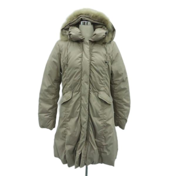 la Forchetta ダウンコートロング丈  M ベージュ フード付き /HO24 ■GY58 レディース【表記サイズ】M【実寸サイズ】肩幅：41cm　身幅：52.5cm　着丈：86cm　袖丈：59cm　　【素材】表地　ポリエステル　裏...