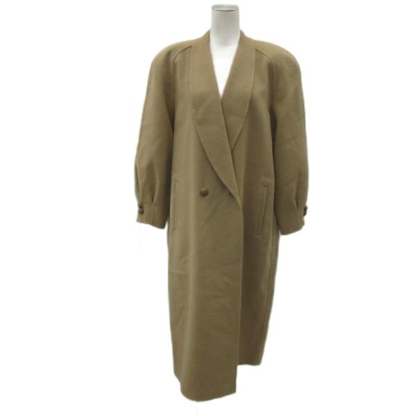 La・PLUS ショールカラーコート カシミヤ混 9 ベージュ ダブルボタン ロング丈 /YS29 ■GY58 レディース【表記サイズ】9【実寸サイズ】身幅：54cm　着丈：113cm　ゆき丈：72cm　　【素材】表地　毛(カシミヤ40％)...