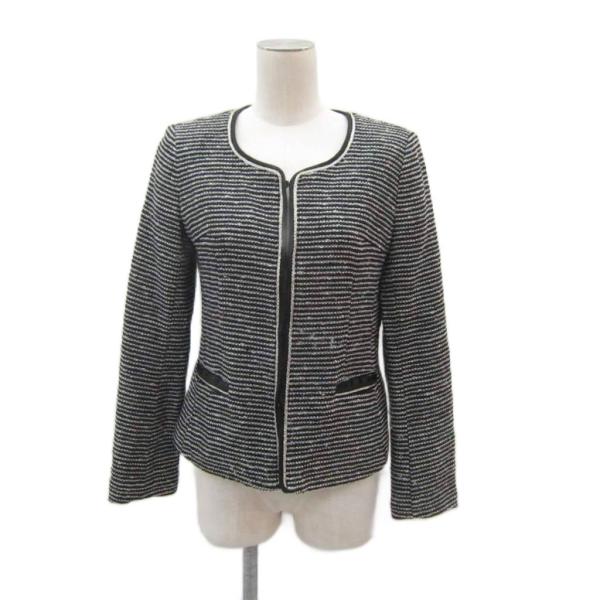 ベルスクローゼット bellus closet ノーカラージャケット ミドル丈 ツイード 38 M 黒 ボーダー柄 /SY51 ■GY59 レディース【表記サイズ】38（日本サイズM相当）【実寸サイズ】肩幅：36cm　身幅：45cm　袖丈：...