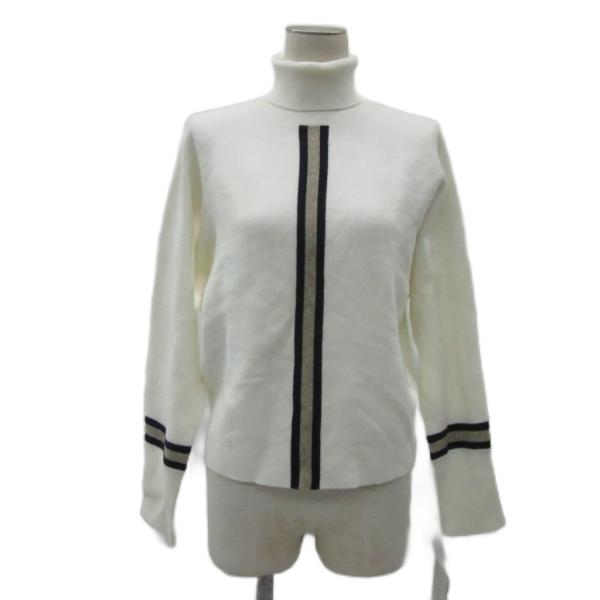 アージュ Ageu ニット セーター 2 白 ホワイト タートルネック ストライプ柄 長袖 /YS17 ■GY59 レディース【表記サイズ】2【実寸サイズ】身幅：56cm　着丈：46cm　ゆき丈：74cm　　【素材】レーヨン ナイロン ポリ...