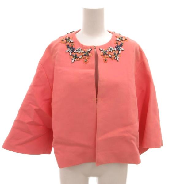 エミリオプッチ EMILIO PUCCI ノーカラージャケット ブルゾン ビジュー フラワーモチーフ 42 ピンク /FF ■GY59 レディース【ブランド】エミリオプッチ EMILIO PUCCI【表記サイズ】42【実寸サイズ】肩幅：47...