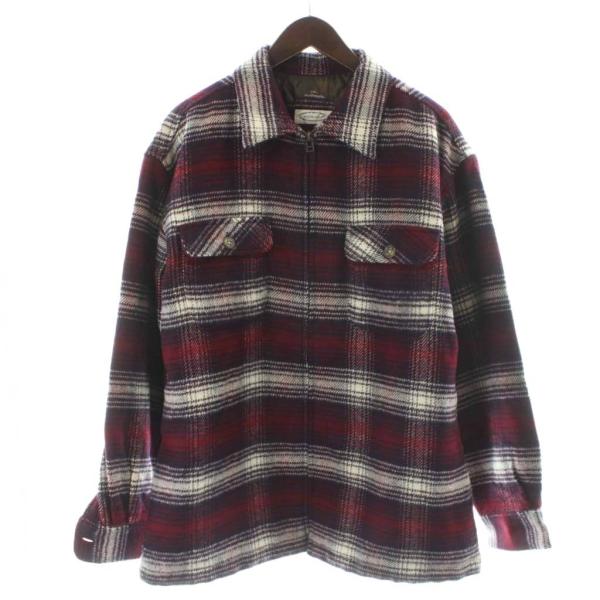 パァシビリティ Possibility シャツジャケット フランネル L 赤 レッド ボルドー チェック柄 ジップアップ キルティング裏地 /KW【表記サイズ】L【実寸サイズ】肩幅： 51cm　身幅：60cm　着丈：75cm　袖丈：58cm...