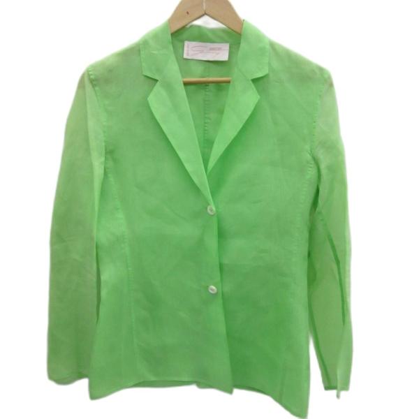 ジェニー Genny シアーテーラードジャケット シングルボタン シルク 6 M 黄緑 ライトグリーン 無地 ミドル丈 /YS45 ■GY58 レディース【表記サイズ】6（日本サイズM相当）【実寸サイズ】肩幅：41cm　身幅：46cm　袖丈...