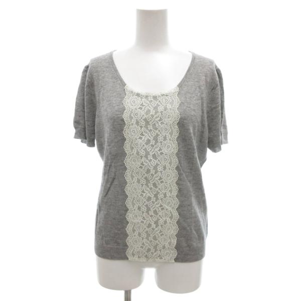 未使用品 エフデ ef-de タグ付き カットソー ニット ウール 13 グレー ラウンドネック レース装飾 半袖 /NL ■GY60 レディース【ブランド】エフデ ef-de【表記サイズ】13【実寸サイズ】肩幅：36cm　身幅：42cm　...