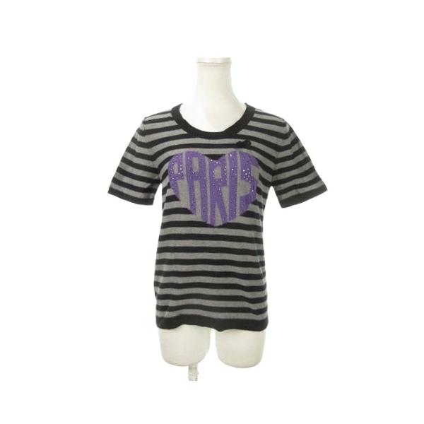 ソニアリキエル SONIA RYKIEL BY SONIA RYKIEL edition limitee 半袖カットソー ラインストーン ハート ボーダー 38 グレー 黒【ブランド】ソニアリキエル SONIA RYKIEL【表記サイズ】3...