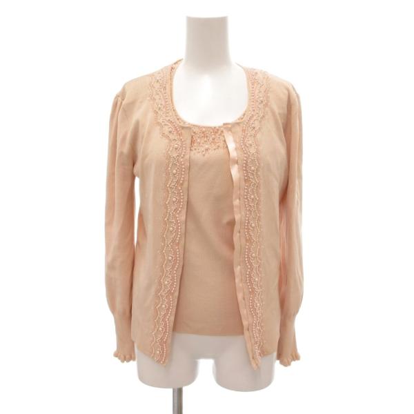 トゥービーシック TO BE CHIC アンサンブル ニット カーディガン 長袖 タンクトップ ビジュー 3 ピンク /NL ■GY60 レディース【ブランド】トゥービーシック TO BE CHIC【表記サイズ】3【実寸サイズ】肩幅：38c...