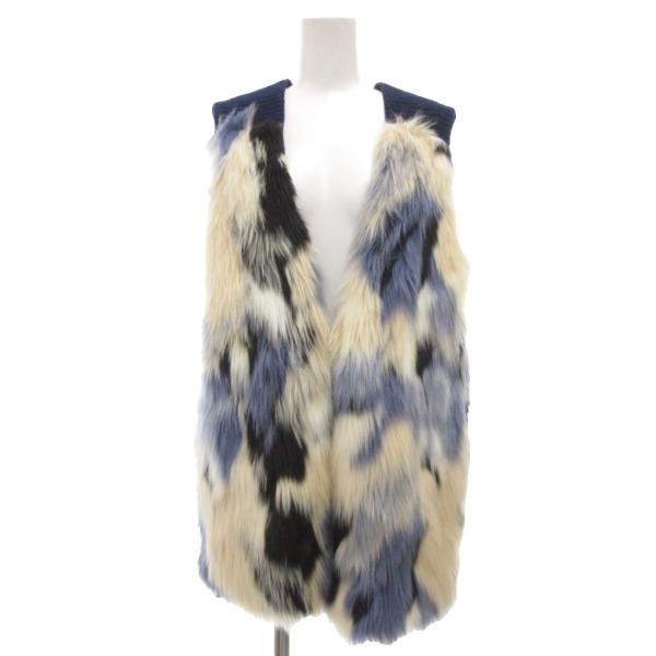 オティウム OTIUM 美品 フェイクファー ニットベスト ノーカラー M マルチカラー /YJ ■GY59 レディース【表記サイズ】M【実寸サイズ】身幅：52cm　着丈：77cm　　【素材】本体 ウール　別布 アクリル　別布基布 ポリエス...