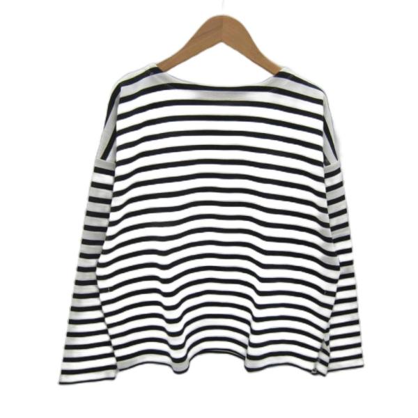 ルヴァンスフル le vent souffle カットソー 長袖 F 白 ホワイト 黒 ブラック ボーダー柄 ボートネック /SY6 ■GY58 レディース【表記サイズ】F【実寸サイズ】肩幅：60.5cm　身幅：57cm　着丈：56cm　袖...