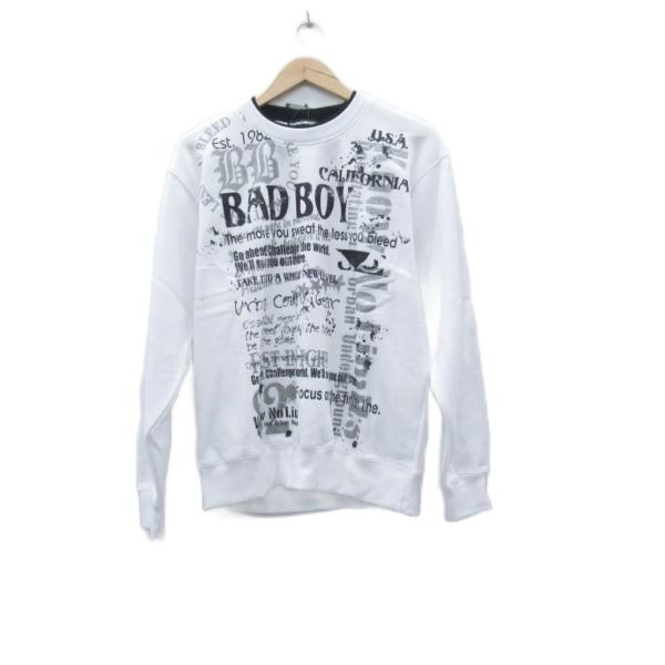 未使用品 バッドボーイ BADBOY トレーナー L オフホワイト プリント ラウンドネック 裏起毛 /HO40 ■GY58 メンズ【表記サイズ】L【実寸サイズ】肩幅：48cm　身幅：55cm　着丈：66.5cm　袖丈：60.5cm　　【素...