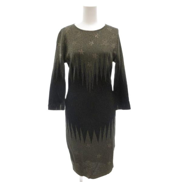 ロベルトカヴァリ roberto cavalli ニットワンピース 長袖 ひざ丈 38 ラメ スター柄 カーキ 黒 ブラック /GV ■GY59 レディース【ブランド】ロベルトカヴァリ roberto cavalli【表記サイズ】38【実寸...