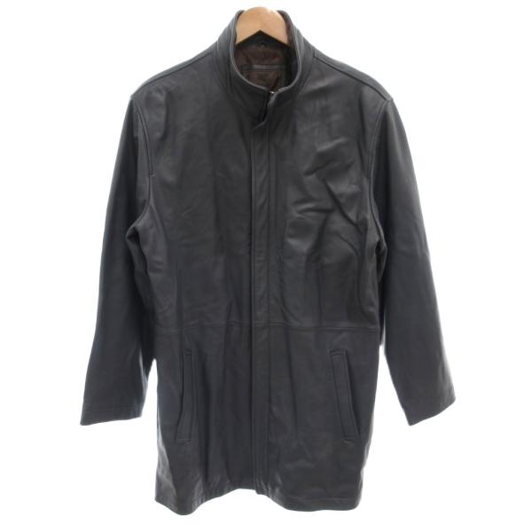 フェディ FEDI ラムレザーコート ミドル ハーフ ジップアップ スタンドカラー 羊革 シープスキン M グレー /GV ■GY59 メンズ【表記サイズ】M【実寸サイズ】肩幅：48cm　身幅：55cm　袖丈：59cm　着丈：83cm　　【...