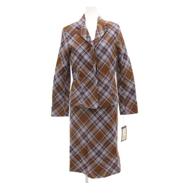 未使用品 シャームベーシック SCHAM BASIC スーツ セットアップ テーラードジャケット ワンピース チェック アルパカ混 38 茶 ブラウン【表記サイズ】38【実寸サイズ】肩幅：31cm　身幅：45cm　袖丈：-cm　総丈：104...