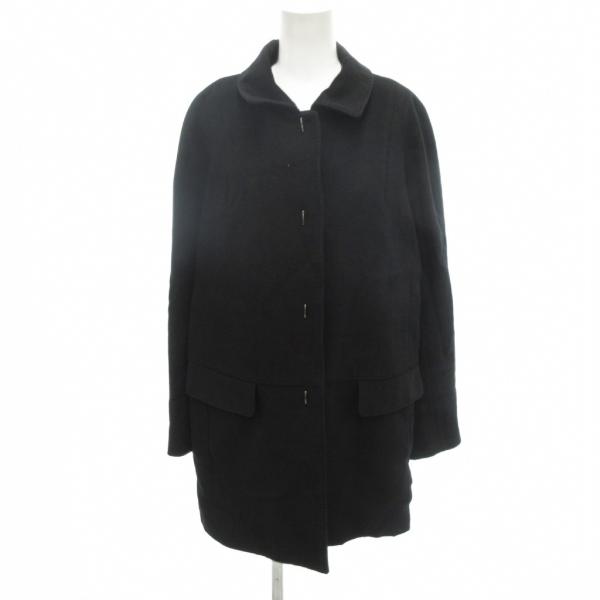 美品 AJUDA  コート カシミヤ ウール混 42 黒 ブラック  レギュラーカラー ミドル丈 AF842-99201 JJ /HW ■GY59 レディース【表記サイズ】42【実寸サイズ】肩幅：38cm　身幅：50cm　袖丈：60cm　着...