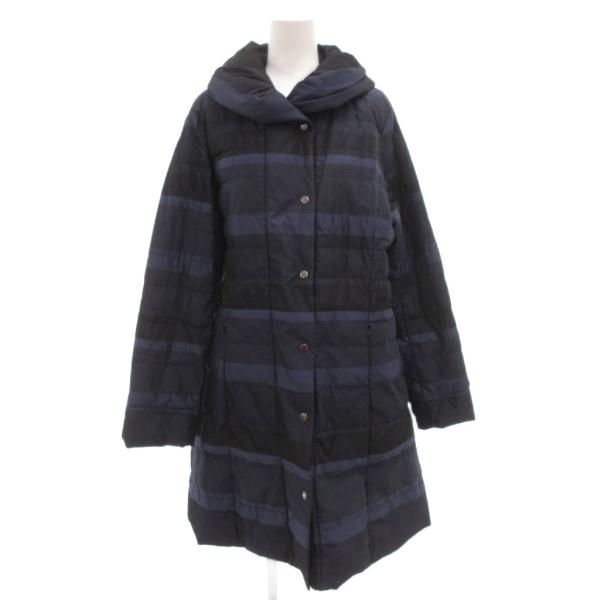 プライム タイム Prime Time ダウンコート ロング ショールカラー ボーダー 中綿 L 紺 ネイビー /GV ■GY59 レディース【表記サイズ】L【実寸サイズ】肩幅：40cm　身幅：51cm　袖丈：58cm　着丈：83cm　　【...