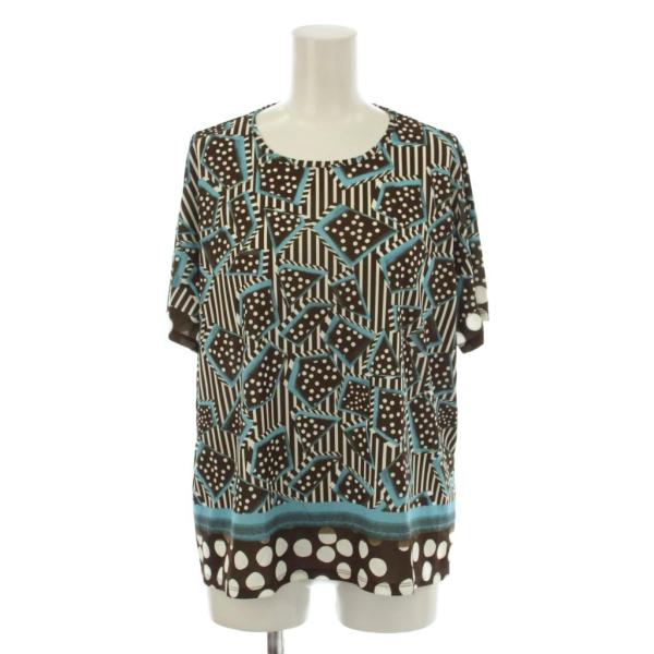 ヒロコビス HIROKO BIS カットソーブラウス 11 水色 ライトブルー 茶 ブラウン ラウンドネック 半袖 幾何学模様 /LP ■GY58 レディース【ブランド】ヒロコビス HIROKO BIS【表記サイズ】11【実寸サイズ】肩幅：...