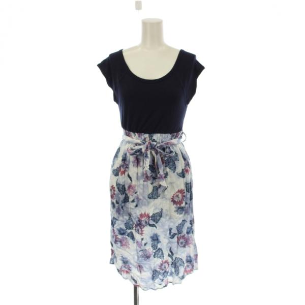 マターナルアメリカ Maternal America ワンピース S ネイビー ワインレッド ピンク 白 ホワイト 水色 ライトブルー 半袖 花柄【表記サイズ】S【実寸サイズ】肩幅：40cm　身幅：31cm　袖丈：ーcm　総丈：86cm　　...