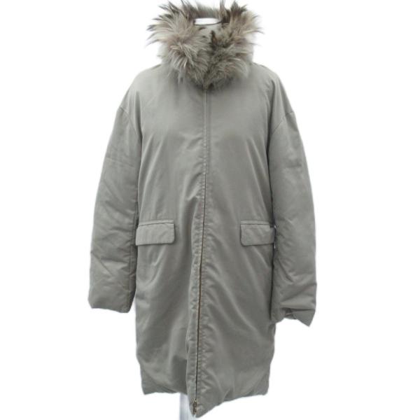 シェアパーク SHARE PARK ダウンコート ロング丈 1 カーキ ファー付き /SM13 ■GY58 レディース【表記サイズ】1【実寸サイズ】肩幅：51cm　身幅：52cm　袖丈：52cm　着丈：86cm　　【素材】表地　ポリエステル...