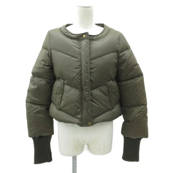 ブルーコンシャス Blue-Conscious ダウンジャケット ミドル丈 1 カーキ ノーカラー リブ袖 /SM28 ■GY58 レディース【表記サイズ】1【実寸サイズ】肩幅：38cm　身幅：46cm　袖丈：69cm　着丈：50cm　　【...