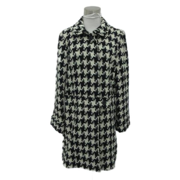 アロー a.r.w ステンカラーコート ミドル丈 L 白 ホワイト 黒 ブラック 千鳥格子柄 676835 /MA1 ■GY58 レディース【ブランド】アロー a.r.w【表記サイズ】l【実寸サイズ】肩幅：39cm　身幅：48cm　袖丈：6...