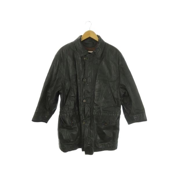 ロトゥセ LOTTUSSE レザーコート S 黒 ブラック 無地 レギュラーカラー 長袖 P2280 /AO1 ■GY58 メンズ【表記サイズ】S【実寸サイズ】肩幅：53cm　身幅：57cm　袖丈：50.5cm　着丈：82.5cm　　【素材...