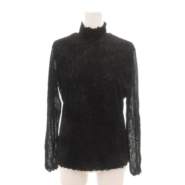 セシオセラ CECI OU CELA  美品 カットソー M 黒 ブラック 総柄 フリルハイネック 長袖 /YJ ■GY61 レディース【表記サイズ】M【実寸サイズ】肩幅：38cm　身幅：46cm　袖丈：55cm　着丈：59cm　　【素材】...