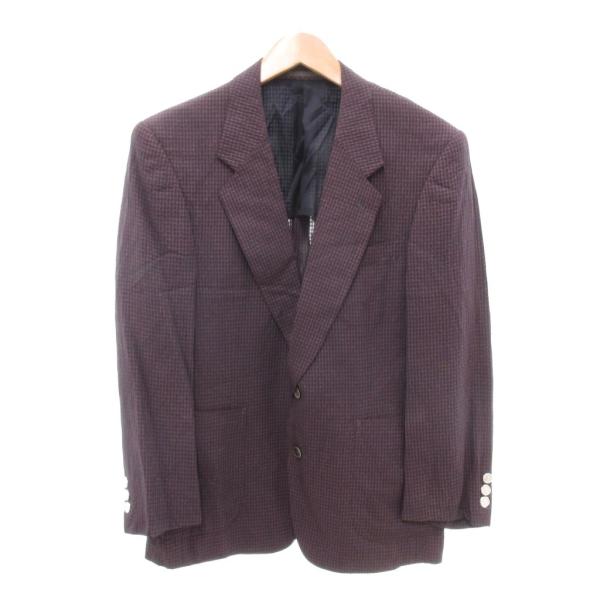 HARRISONS OF EDINBURGH ヴィンテージ テーラードジャケット 絹 シルク R34-43 紫 パープル チェック柄 ノッチドラペル /NL ■GY59【表記サイズ】R34-43【実寸サイズ】肩幅：47cm　身幅：56cm　...