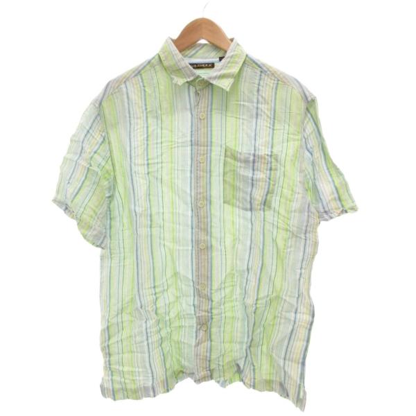 キューバベラ CUBAVERA シャツ 麻 リネン L 青 ブルー 黄緑 ストライプ柄 半袖 レギュラーカラー /KB ■GY59 メンズ【表記サイズ】L【実寸サイズ】肩幅：50cm　身幅：59cm　袖丈：28cm　着丈：75cm　　【素材...