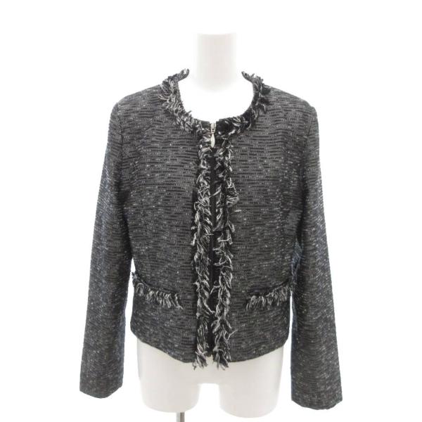 オットー OTTO 美品 ノーカラージャケット 11 黒 ブラック 白 ホワイト 長袖 フリンジ装飾 /YJ ■GY59 レディース【ブランド】オットー OTTO【表記サイズ】11【実寸サイズ】肩幅：38cm　身幅：47cm　袖丈：59cm...