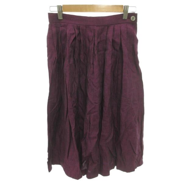 PERREY ELLIS スカート 麻 リネン ペチコート付き 紫 パープル タック ボタン ミディ丈 2603830 /HW ■GY58 レディース【表記サイズ】サイズ表記なし(実寸サイズをご参考ください。)【実寸サイズ】ウエスト：68c...