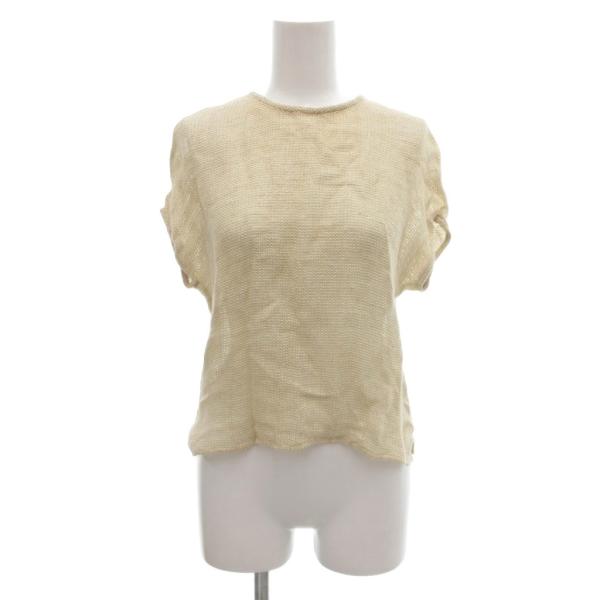 DONNA erre 美品 ヴィンテージ カットソー 麻 リネン 透かし網 ベージュ ラウンドネック 半袖 /NL ■GY58 レディース【表記サイズ】サイズ表記なし(実寸サイズをご参考ください。)【実寸サイズ】身幅：42cm　着丈：52c...