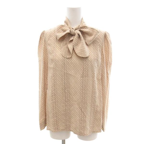 MARLE-MARTINE シャツ ブラウス ベージュ ボウタイ 総柄 長袖 /SJ ■GY58 レディース【表記サイズ】表記なし【実寸サイズ】肩幅：31cm　身幅：44cm　袖丈：53cm　着丈：53cm　　【素材】品質表示タグなし【色】...