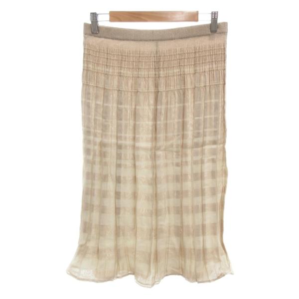 セシオセラ ceci ou cela 美品 プリーツスカート 42 ベージュ 格子柄 シャーリングウエスト ロング丈  /SJ ■GY58 レディース【表記サイズ】42【実寸サイズ】ウエスト：74cm　ヒップ：76cm　スカート丈：67cm...