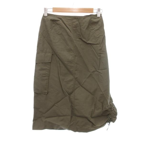 edging 美品 カーゴスカート ひざ丈 USA2 カーキ ドローストリングヘム /NL ■GY60 レディース【表記サイズ】USA2【実寸サイズ】ウエスト：64cm　ヒップ：80cm　スカート丈：67cm　　【素材】綿 ナイロン【色】カ...