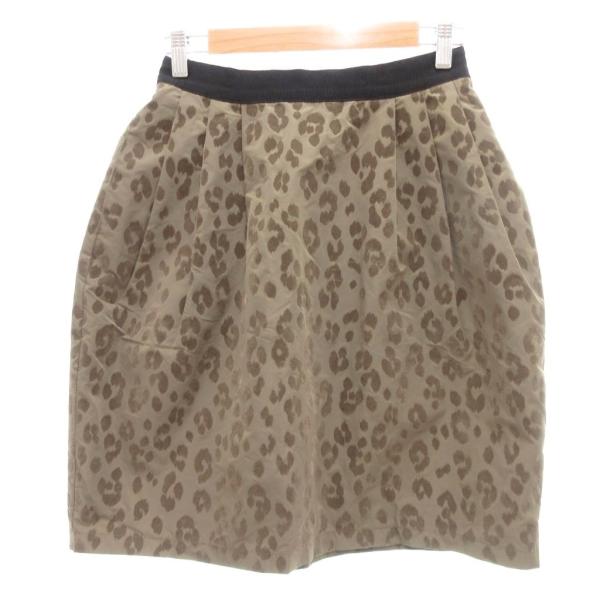 amherst フレアスカート M カーキ レオパード柄 ウエストイージー ひざ丈 /NL ■GY60 レディース【表記サイズ】M【実寸サイズ】ウエスト：62cm　ヒップ：102cm　スカート丈：52cm　　【素材】ポリエステル【色】カーキ...